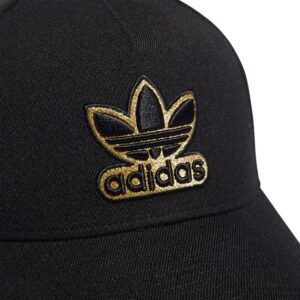 adidas Originals Men's A-Frame 5 Panel High Crown Structured Snapback Hat, Black/Gold Metallic/Black, One Size