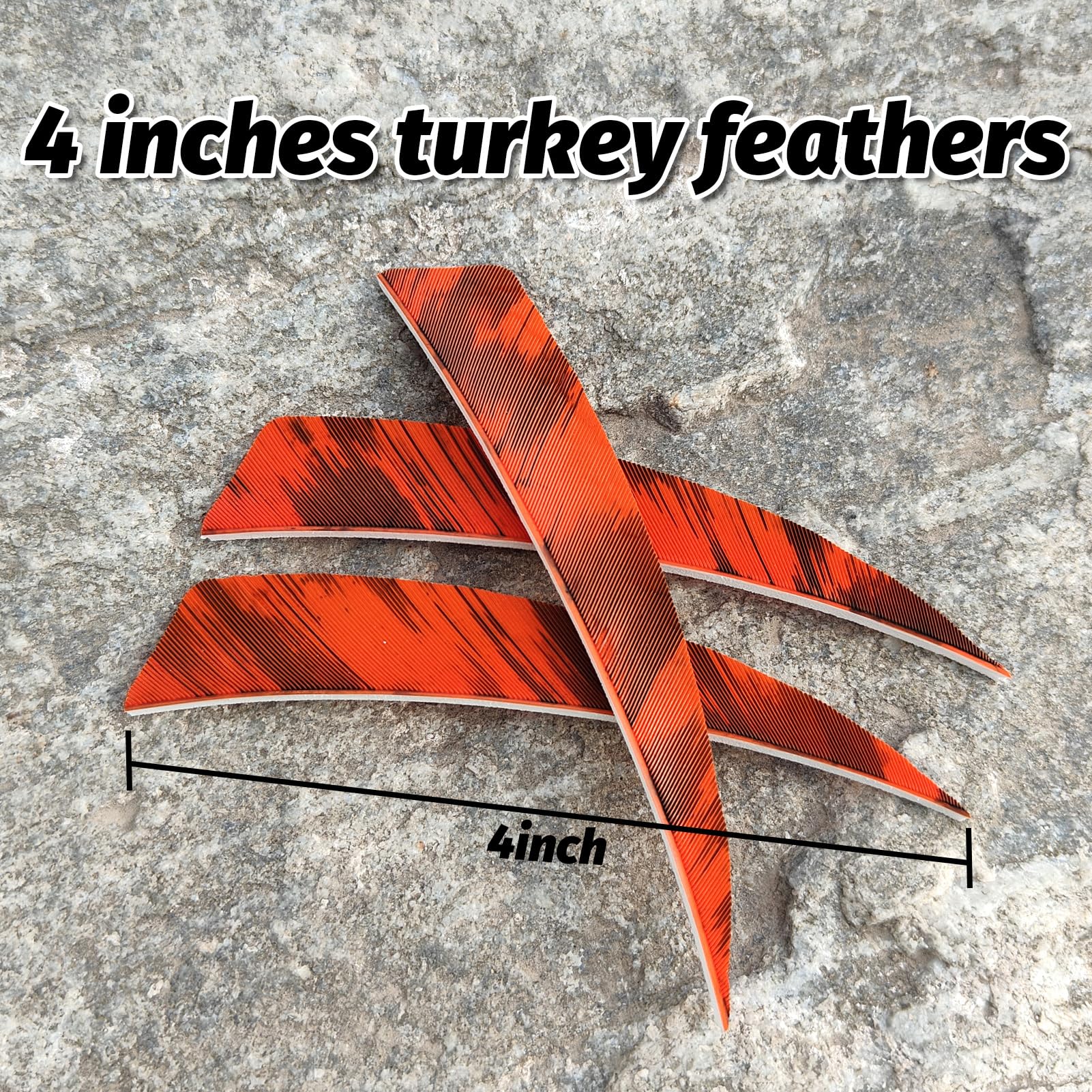 HANDBAIGE 36pcs 4-Inch Shield Cut Natural Feathers Arrow Real Fletchings Archery Right Wing Vanes Arrow Turkey Fletches for Hunting and Shooting (Orange)