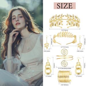 YADOCA 6 Pcs Greek Goddess Costume Accessories Set for Women Gold Laurel Leaf Crown Headband Upper Arm Cuff Coil Bracelet Pearl Dangle Earring Bridal Bridesmaid Wedding Headpiece Toga Costume Jewelry