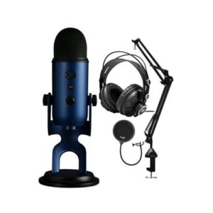 blue microphones yeti usb microphone (midnight blue) bundle with headphones and desktop boom arm (4 items)