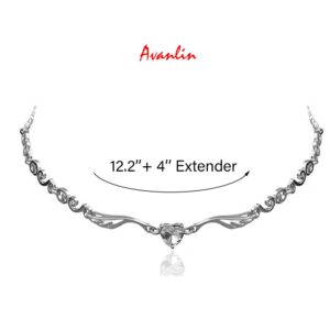 Avanlin Angel Heart Wing Choker Necklace Silver Rhinestone Necklaces Diamond Jewelry Chain for Women Girls