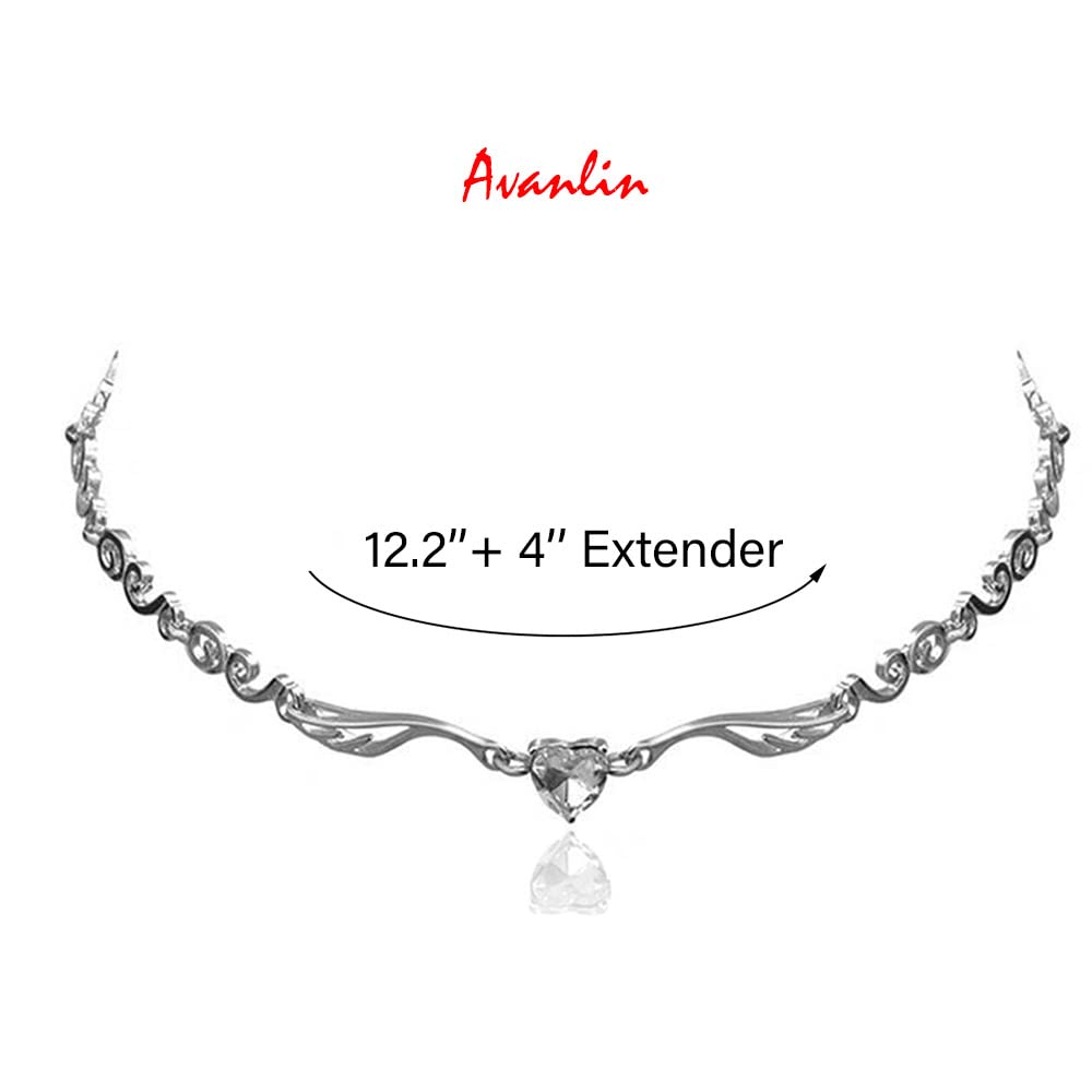 Avanlin Angel Heart Wing Choker Necklace Silver Rhinestone Necklaces Diamond Jewelry Chain for Women Girls