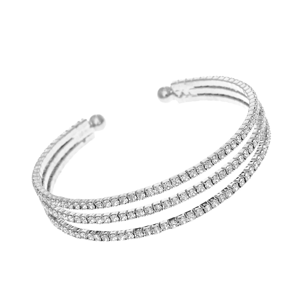 NTLX Crystal Bracelet for Women – Rhinestone Cuff Bracelet – Silver Plated - Flexible & Adjustable – Three Row - Bridal, Wedding, Prom, Party, Pageant, Evening, Casual, Bracelet - with Gift Box