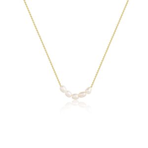 CAROVO Dainty Pearl Pendant Necklace for Women 14k Gold Plated Barque Pearl Chain Necklace Handmade Cultured with Five Tiny Pearl Everyday Jewelry for Gifts