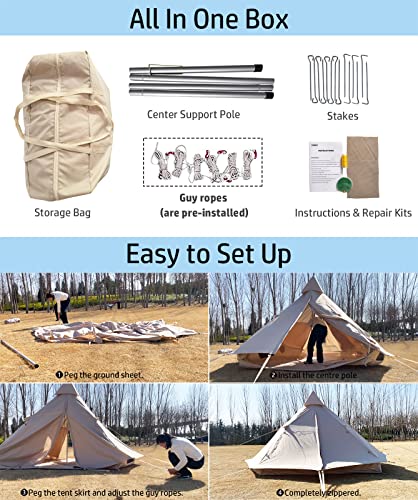 Baralir Outdoor Camping Tent Oxford Bell Tent Safari Tents Yurt Tent for Family with Cool Ventilation Mosquito Net Doors & Windows, Also Great for Winter with Zipper Full Closed