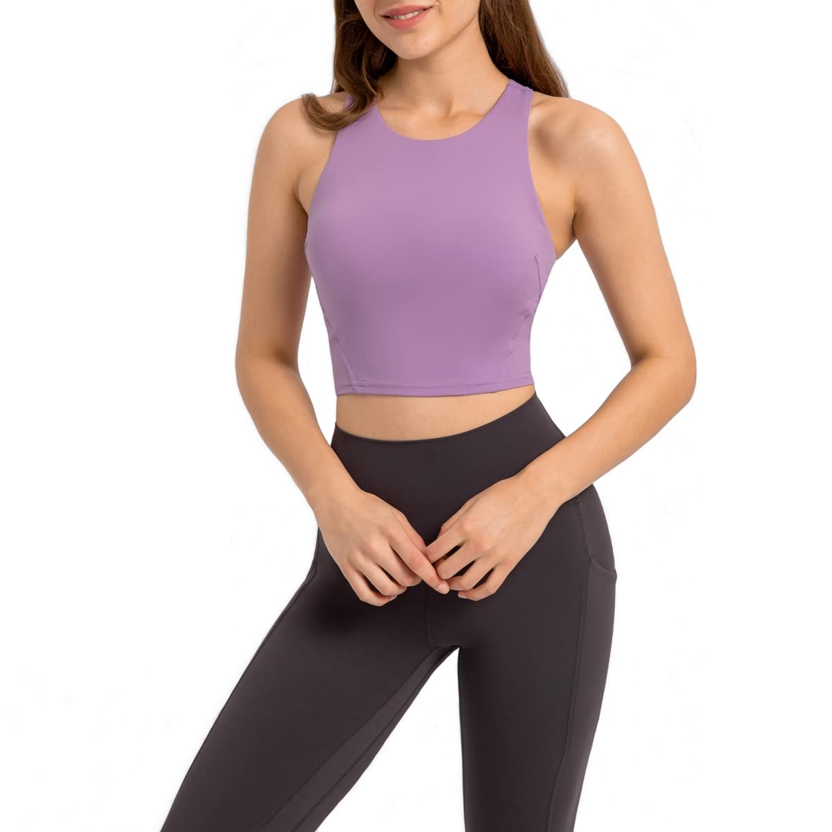 VAPUCY Women Racerback Padded Sports Bras Workout Crop Tanks Yoga Running Active Tops (Medium, Lavender-Purple)