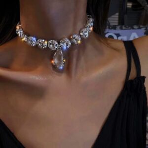 ACEDRE Rhinestone Choker Necklace Large Crystal Pendant Necklaces Silver Diamond Neck Chain Party Prom Pageants Fashion Chokers Jewelry for Women