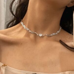 avanlin angel heart wing choker necklace silver rhinestone necklaces diamond jewelry chain for women girls