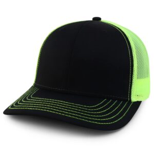 armycrew oversize xxl low profile two tone mesh back trucker baseball cap - black neon yellow - 2xl