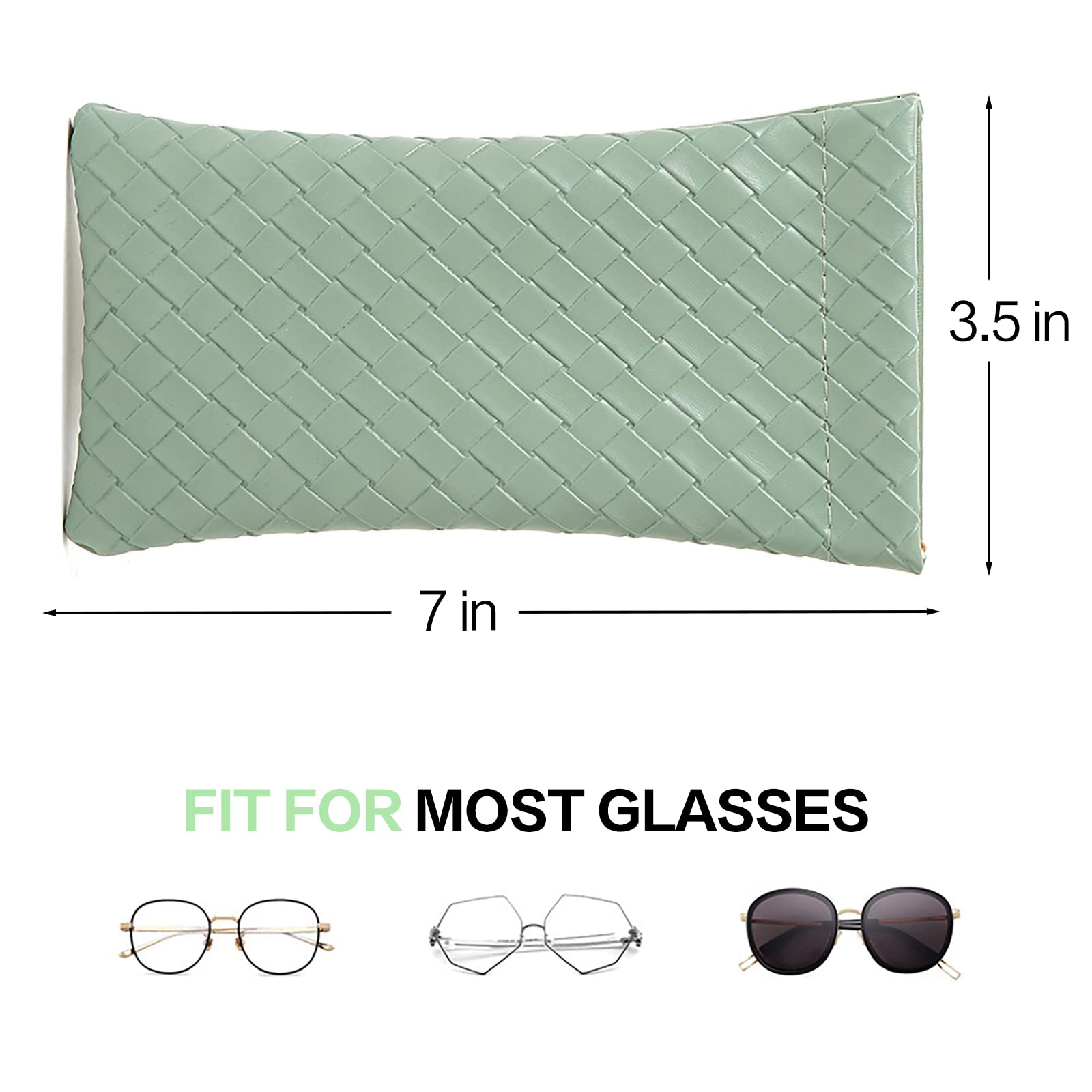 Vemiss 3 PACK Eyeglasses Pouch Squeeze Top Sunglasses Case with 3 Sets Cleaning Cloth (Light Grey Pink Green)