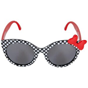 minnie mouse black and white polka dot sunglasses, cat eye frames with red bow, disney fashion accessories for women, one size