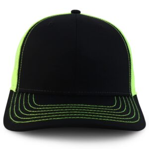 Armycrew Oversize XXL Low Profile Two Tone Mesh Back Trucker Baseball Cap - Black Neon Yellow - 2XL