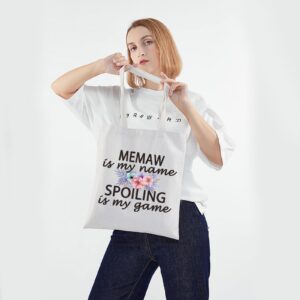 PWHAOO Memaw Grandma Gift Memaw Is My Name Spoiling Is My Game Tote Bag Canvas Best Memaw Ever Shopping Bag (spoiling Memaw Tote)