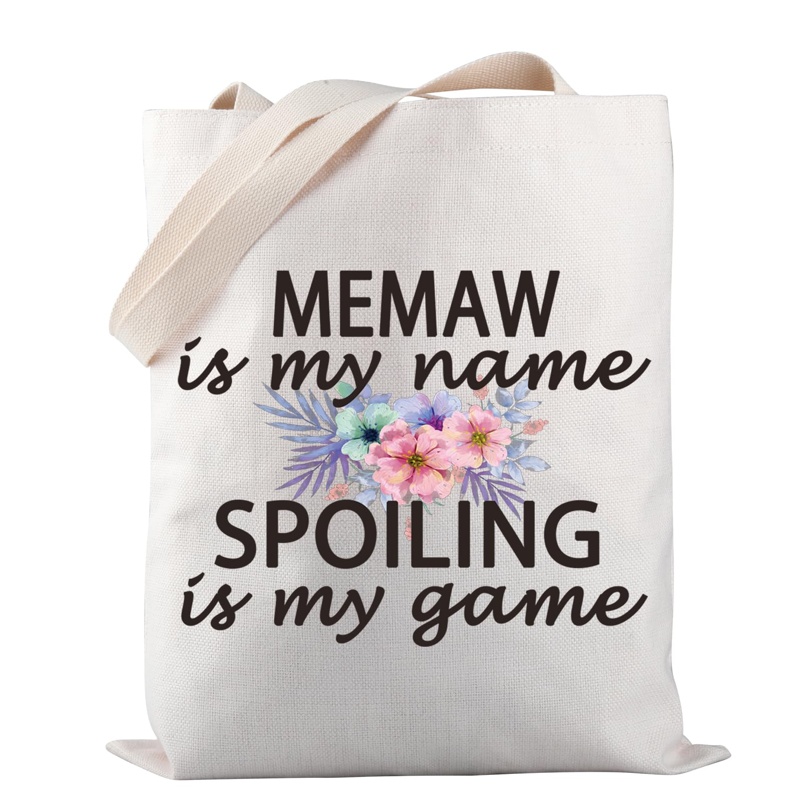 PWHAOO Memaw Grandma Gift Memaw Is My Name Spoiling Is My Game Tote Bag Canvas Best Memaw Ever Shopping Bag (spoiling Memaw Tote)