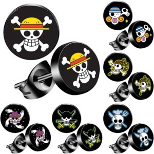 one piece anime earrings for women men stud earring 6 pairs (set 1)