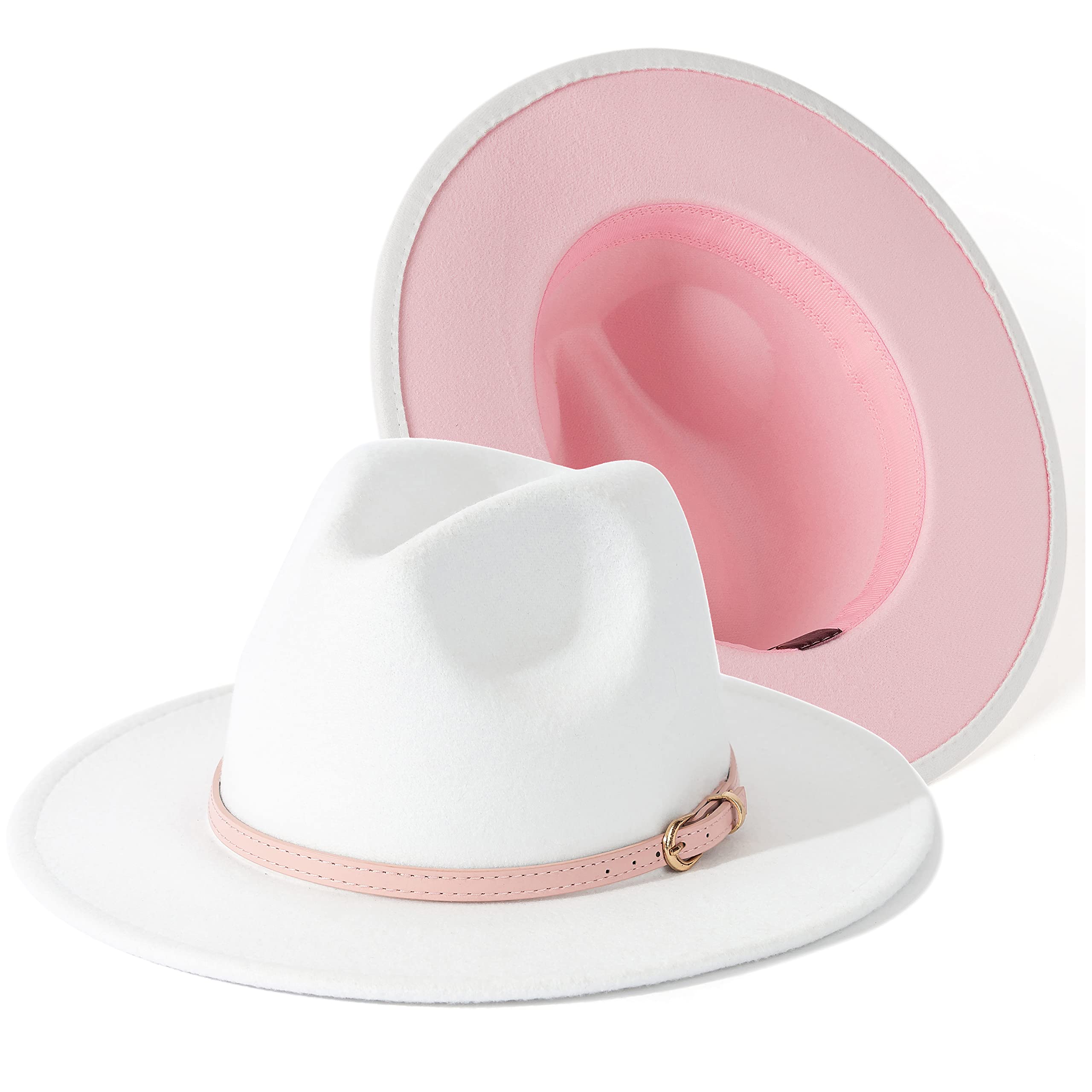 Lisianthus Womens & Mens Fedora Hats Two Tone Felt Dress Panama Hat Pink- White & Pink