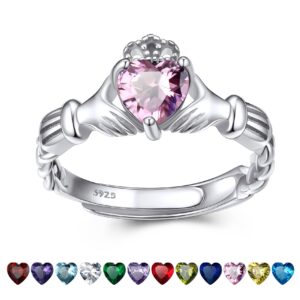 bestyle infinity love celtic claddagh rings for women october pink tourmaline gemstone celtic claddagh rings with sparkling cubic zirconia, brilliant love heart diamond halo rings