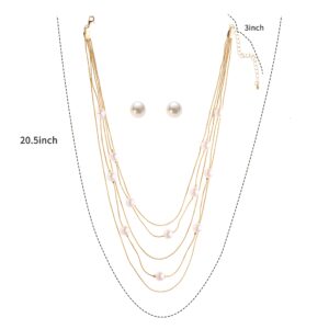 Nicole Miller Pearls Multi-strand Long Necklace Set with Pearl Earrings (Gold/White)