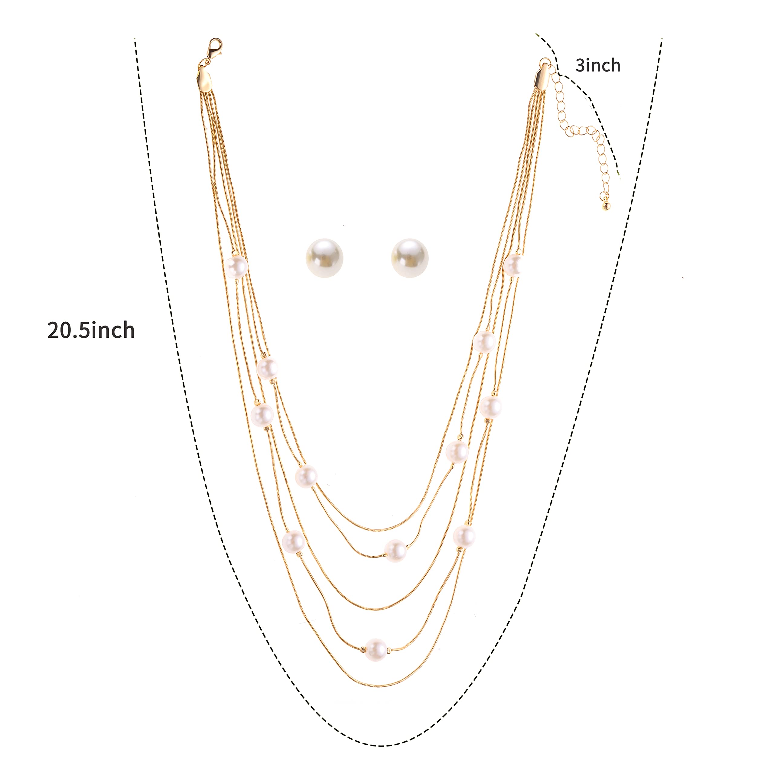 Nicole Miller Pearls Multi-strand Long Necklace Set with Pearl Earrings (Gold/White)