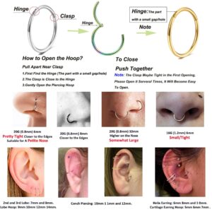 20g Small Nose Rings Hoops Grade 23 Titanium Black Hinged Seamless Rings Clicker Sleeper Top Cartilage Daith Rook Snug Tragus Piercing Hoop Earrings 7mm