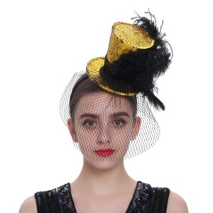 comott mini top hat headband fascinator ostrich feather top hat for derby tea party gold