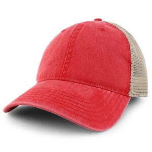 armycrew oversize xxl unstructured washed pigment dyed trucker mesh cap - red - 2xl