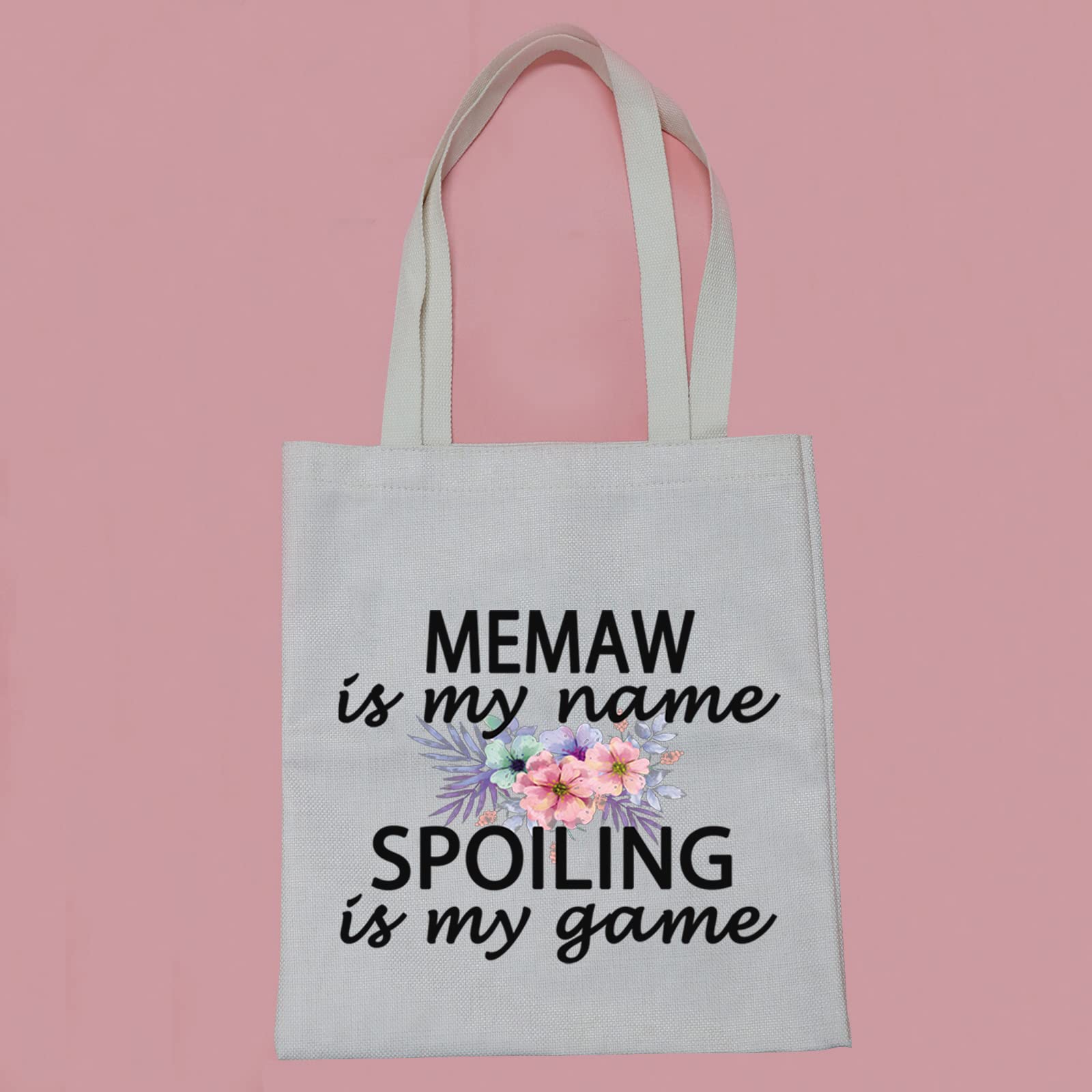 PWHAOO Memaw Grandma Gift Memaw Is My Name Spoiling Is My Game Tote Bag Canvas Best Memaw Ever Shopping Bag (spoiling Memaw Tote)