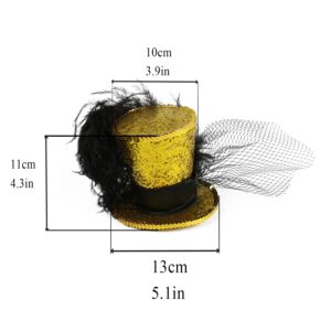 Comott Mini Top Hat Headband Fascinator Ostrich Feather Top Hat for Derby Tea Party Gold