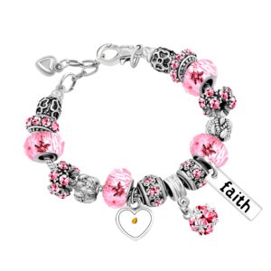 silver tone crystal murano glass beads snake chain bracelet faith mustard seed charm crystal bracelets for women y1924 (pink)