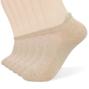 haloyiyi men's ankle athletic moisture wicking cushion low cut tab socks 6 pairs (6-11, beige)