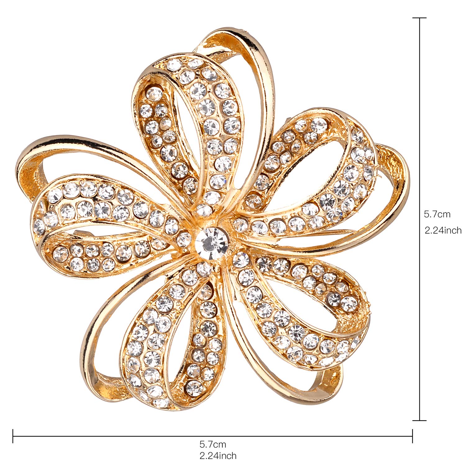 Nicole Miller Gold Twisted Petals Flower Crystal Rhinestones Brooch