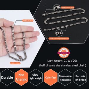 SanThree 5.5mm Pure Titanium Cuban Link Chain Necklace, Durable Skin-Friendly Solid Titanium Curb Chain Necklaces Gift for Men Women, 24 Inches