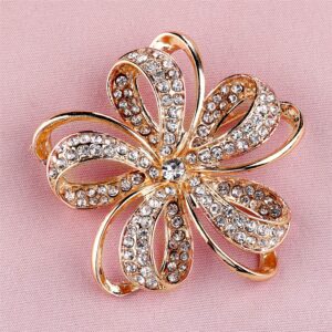 Nicole Miller Gold Twisted Petals Flower Crystal Rhinestones Brooch