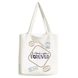 love you forever cute quote style stamp shopping ecofriendly storage canvas tote bag