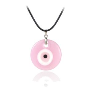 caiyao evil eye pendant necklace glass leather rope chain turkish protect lucky necklace for women men-pink