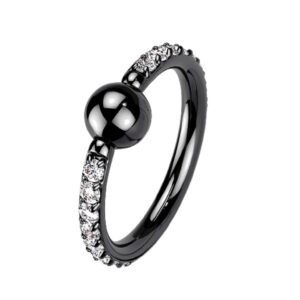 pierced owl 16ga g23 implant grade titanium cz crystal paved captive bead ring (black)