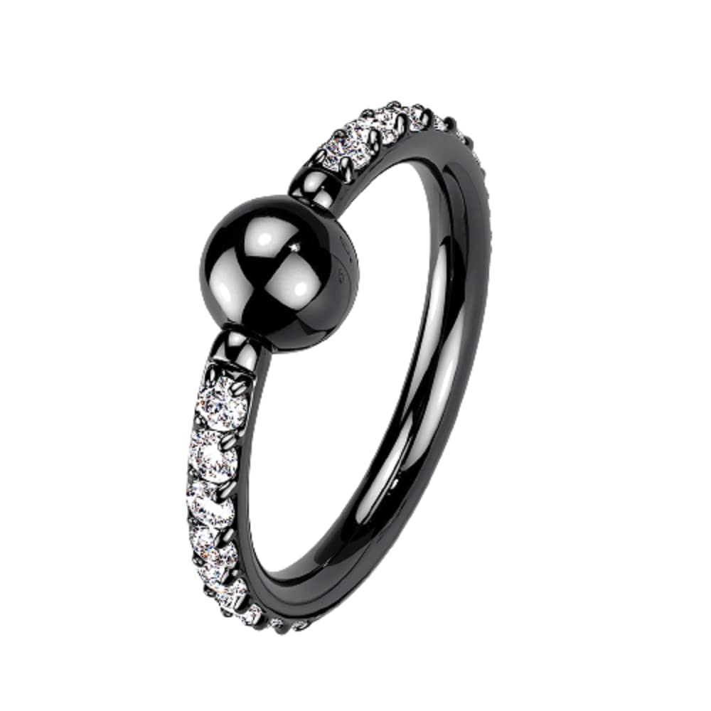 Pierced Owl 16GA G23 Implant Grade Titanium CZ Crystal Paved Captive Bead Ring (Black)