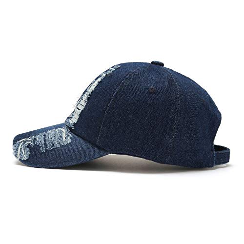 Vintage Distressed Jean Hat, Light Acid Washed Denim, Adjustable Clip for Universal Fit (Blue)