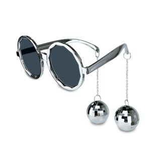 popciel retro disco ball glasses funny party sunglasses - party favor (silver), 7.28*4.13*1.57 inch