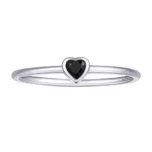 focalook 925 sterling silver ring for women, heart black cubic zirconia cz eternity simple stackable engagement wedding promise band ring for her size 9