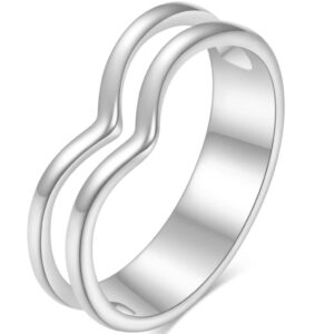 jude jewelers stainess steel double chevron style promise statement anniversary wedding band ring (silver, 7)