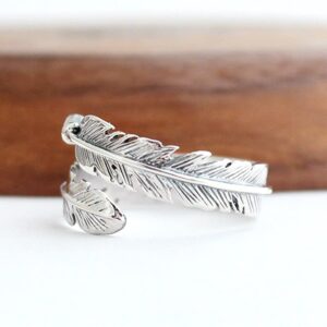 925 Sterling Silver Southwest Native American Kokopelli Open Ring Adjustable (Feather)