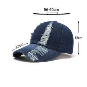 Vintage Distressed Jean Hat, Light Acid Washed Denim, Adjustable Clip for Universal Fit (Blue)