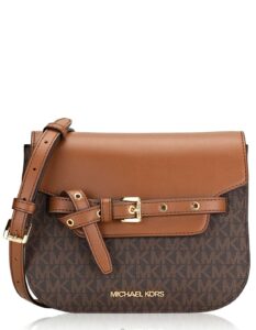 michael kors emilia small saddle flap crossbody brown mk signature