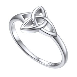 focalook 925 sterling silver platinum plated celtic triquetra trinity knot simple plain stackable band ring womens promise ring, size 6