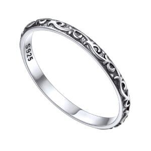 focalook 925 sterling silver antique vintage engraved vine celtic pattern stacking eternity band rings for women size 10