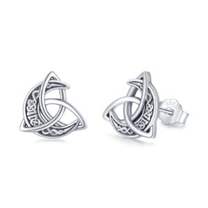 storymidir celtic moon stud earrings 925 sterling silver crescent earrings celtic knot triangle vintage stud earrings good luck irish jewelry gifts for women mothers day