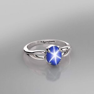 Blue Star Sapphire Halo Ring with Natural White Zircon & Lab Created Sapphire Gemstone 925 Sterling Silver Rhodium Plated Ring For Bridal (Sterling Silver, 8)