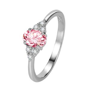 women promise rings simple pink oval zircon ring fashion stackable engagement anniversary wedding band ring ten girl costume jewelry size 6-10 (silver, 9)