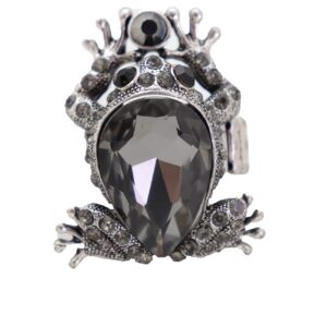 Women Fashion Jewelry Frog Ring - Silver Color Metal One Size Elastic Band Big Animal